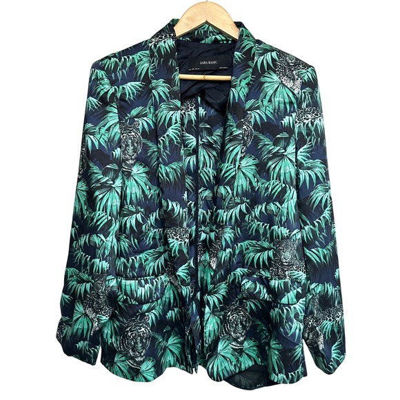 Zara | Jackets & Coats | Zara Tiger Palm Blazer Jacket Womens L Emerald ...